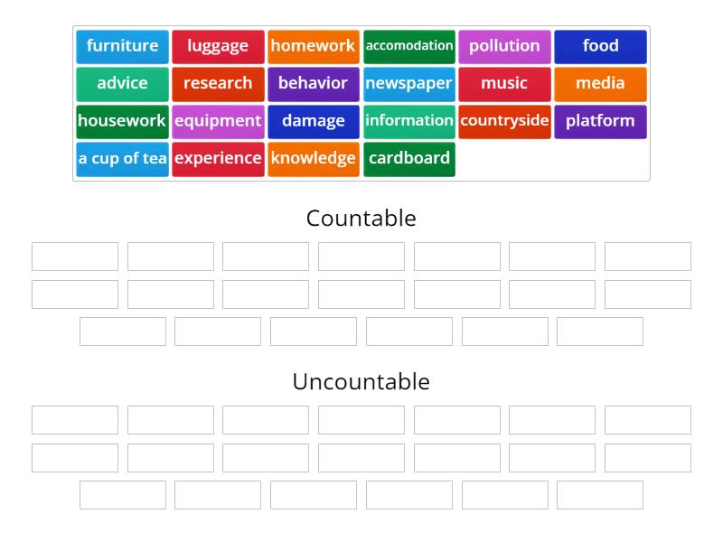 Countable vs Uncountable nouns in English part 1 - Group sort