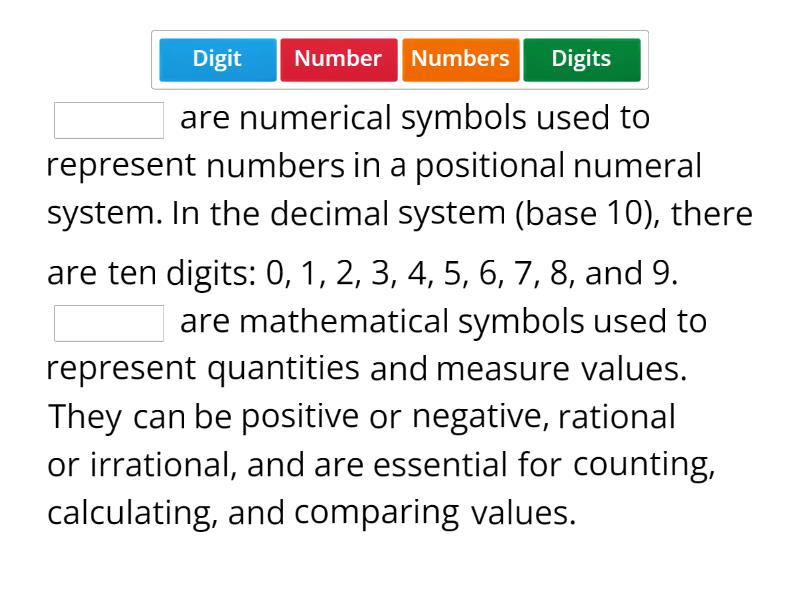 Difinition of Digits and Numbers - Complete the sentence