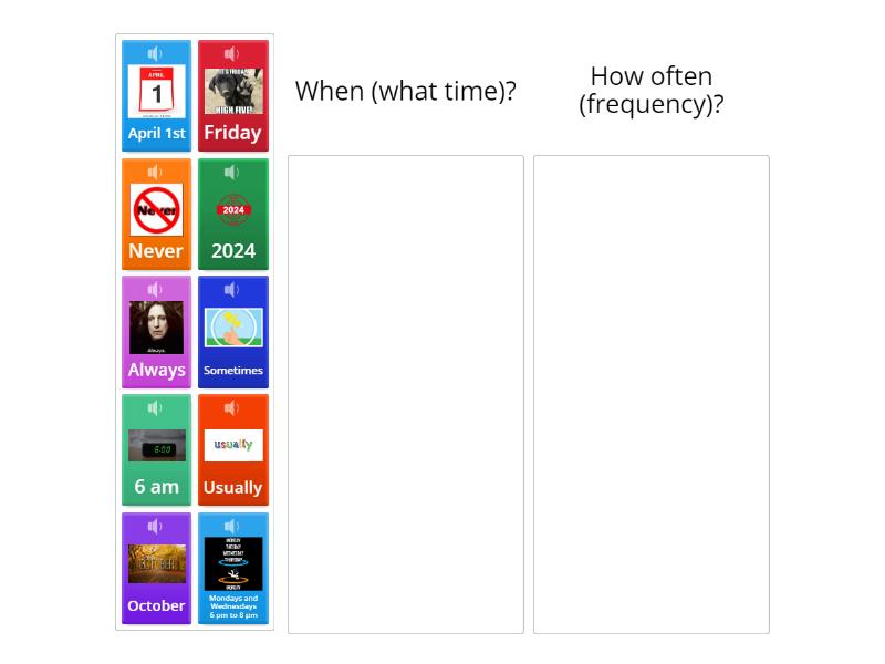 Daily Activities Lesson 3 When vs. How Often Sorting Game - Categorize