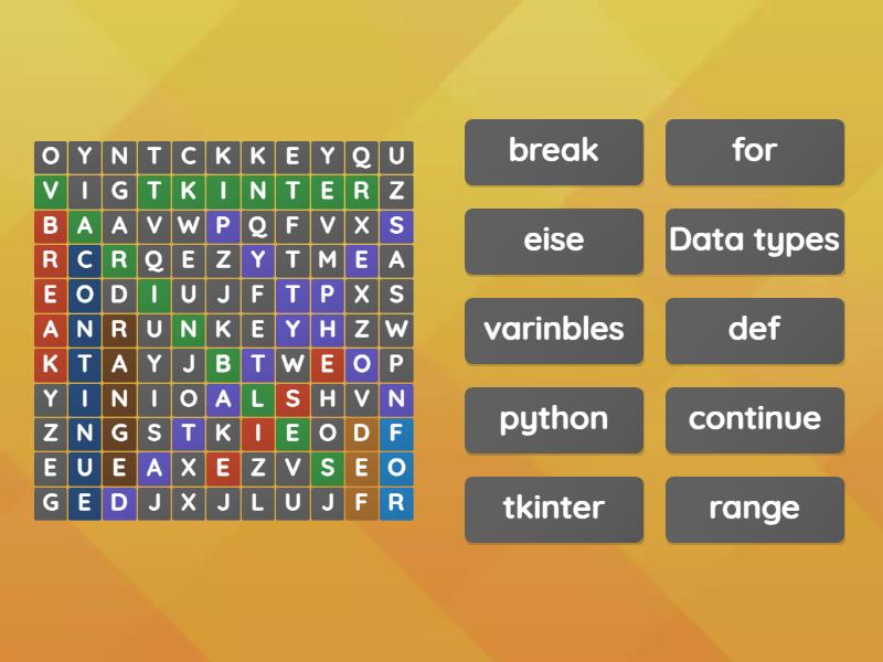 เกม คำศัพท์ เกี่ยวกับการเขียนโปรแกรม python - Sopa de letras