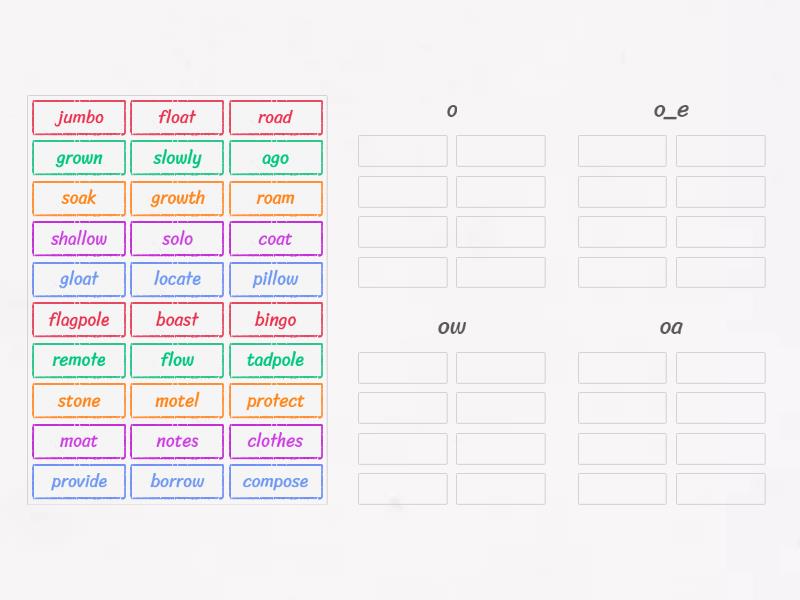 Long O Word Sort - Group sort