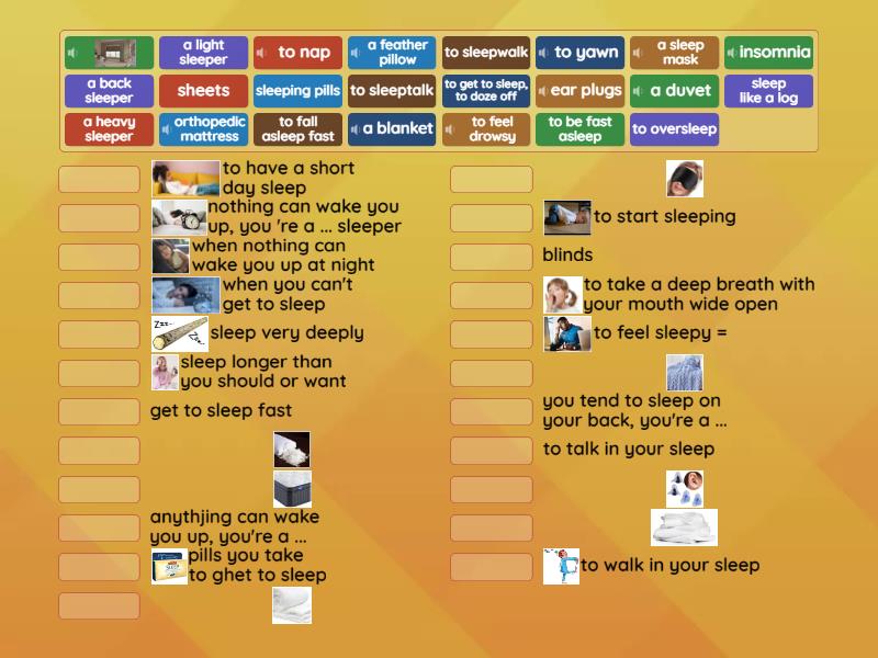 sleep vocabulary prac 2 - Match up