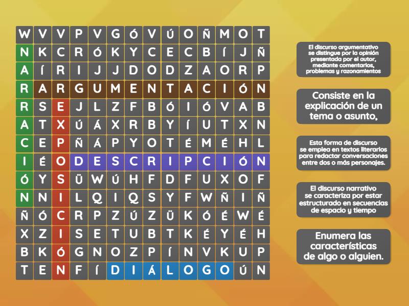 Modos discursivos - Sopa de letras