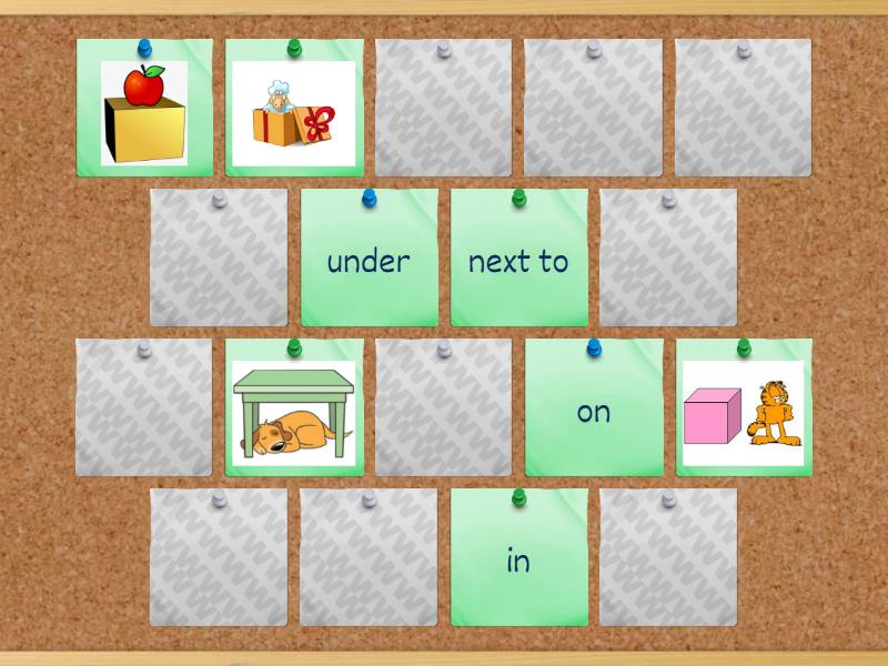 Prepositions of place - Matching pairs