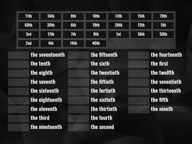 ORDINAL NUMBERS - Match up