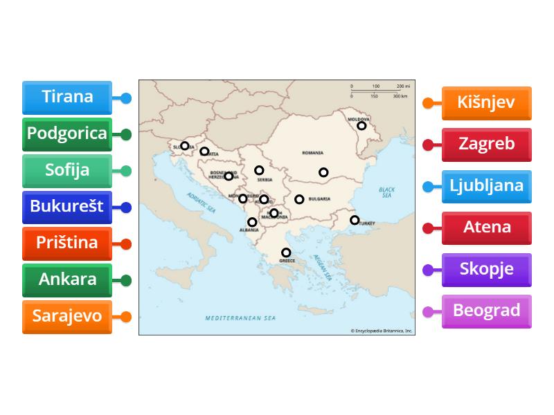 Glavni gradovi balkana - Labelled diagram