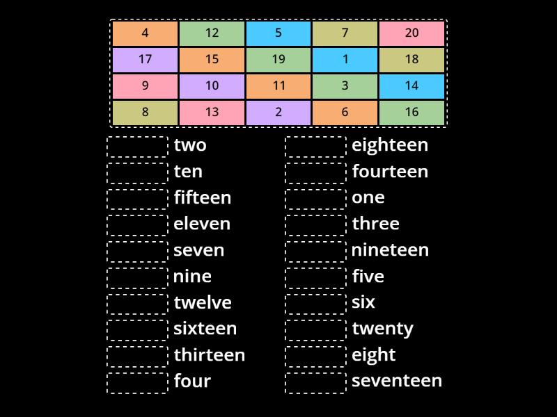 numbers matching game 1-20 - Match up