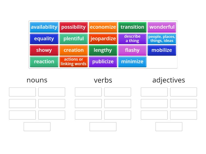 noun, verbs, or adjectives? - Group sort