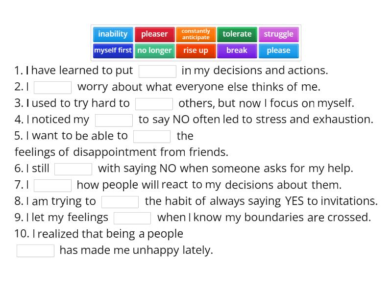 People pleasing class activity 1 - Complete the sentence