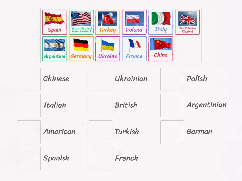 Country and nationality (repetition) - Match up