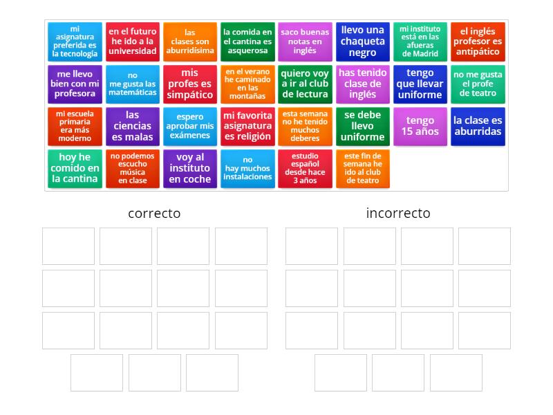 Verbs in 3 tenses Spanish Mi colegio - Group sort