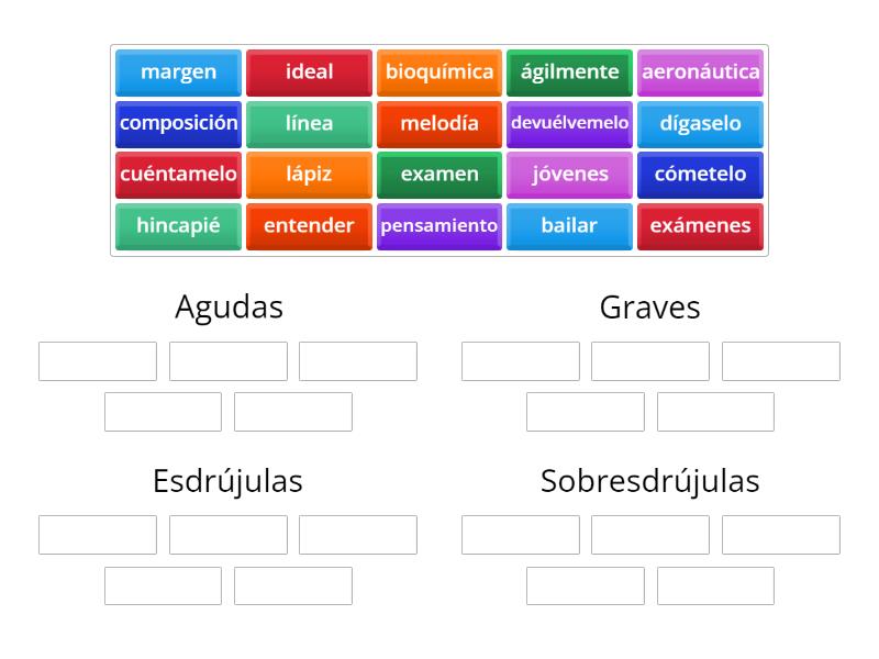 Actividad: clasificación de palabras según su acento. - Group sort