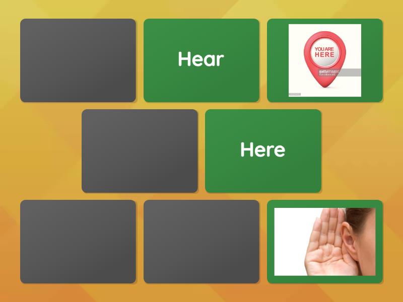 Homophones - hear/here/ there/their - Matching pairs