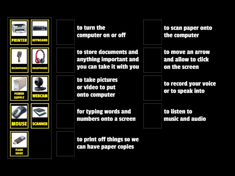 COMPUTER PART FUNCTIONS - Match up