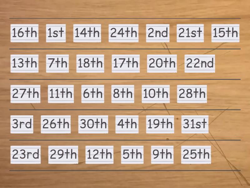 Ordinal Numbers 1st to 31st - Reordenar