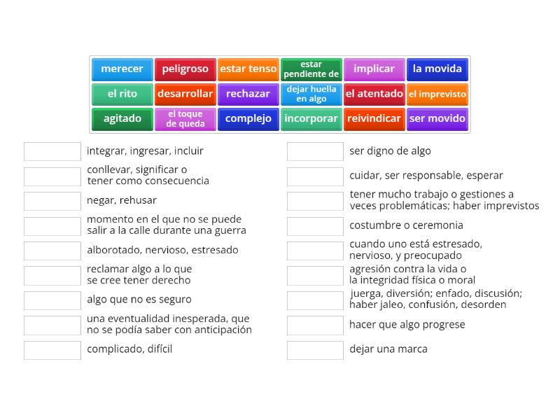 Vocabulario, NP 2, unidad 6 - Match up