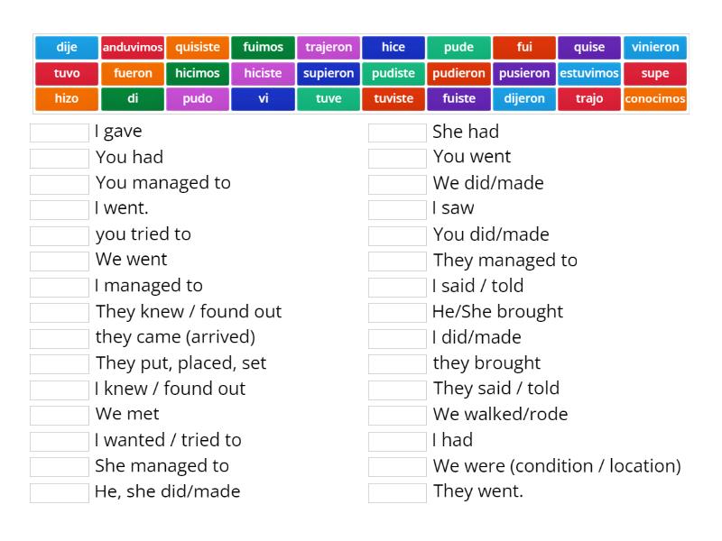 Irregular Preterite - Match up