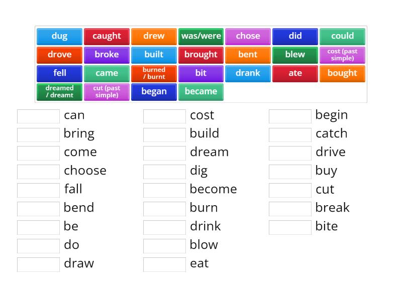 Irregular verbs 1 (PAST SIMPLE forms, practice & learn) - Match up