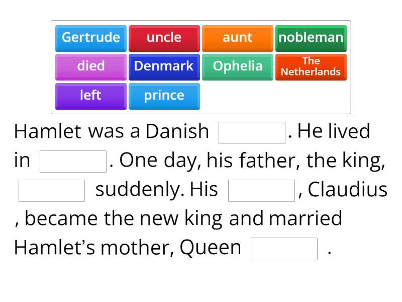 Hamlet cloze text - Complete the sentence