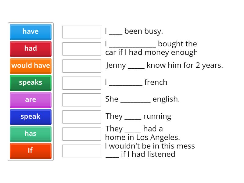 Grammar review. - Match up