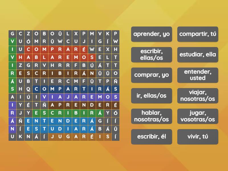 Formas del futuro regular - Wordsearch