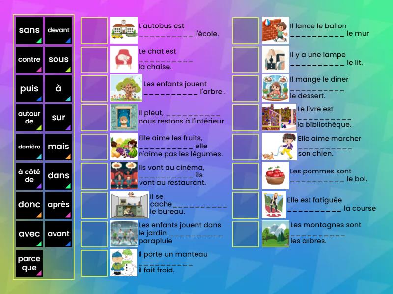 Les prepositions et les conjonctions - Match up
