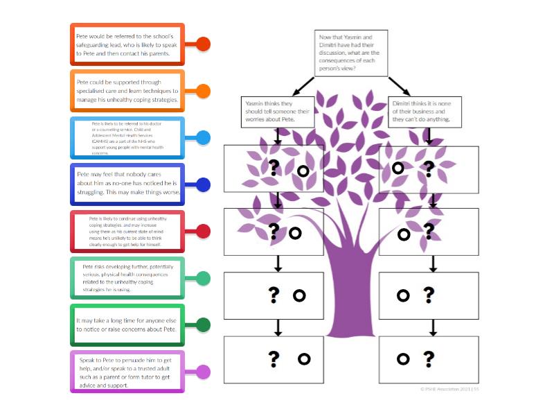 PSHE Assoc MH KS3 L4 Resource 5 - Decision Tree Card Sort - Labelled ...