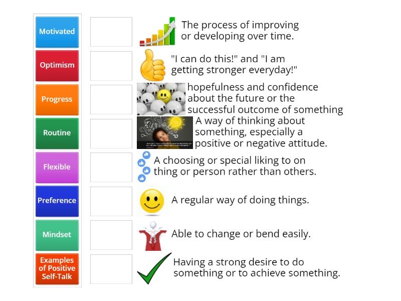 Positive mindset vocabulary - Match up