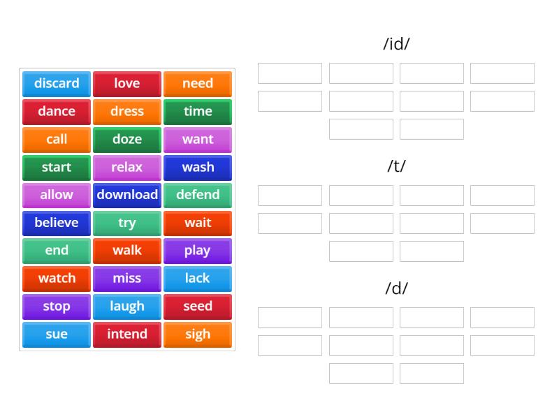Regular verb endings /id/ /t/ /d/ - Group sort