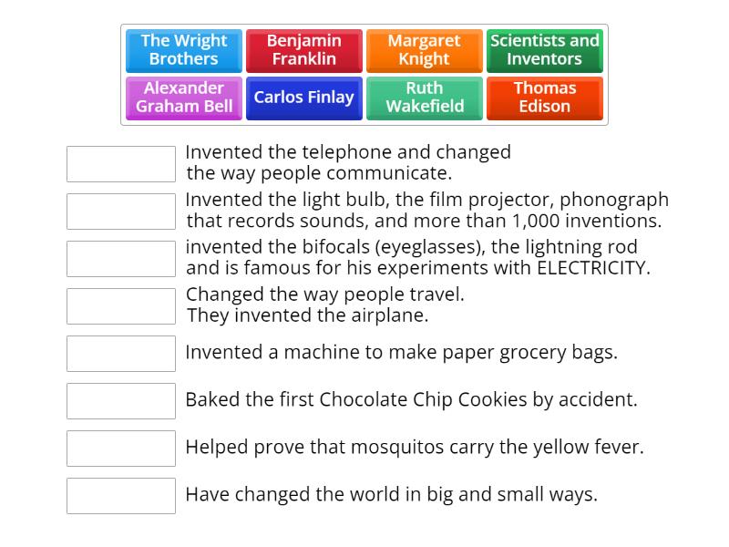 Scientists and Inventors Week 22 - Match up