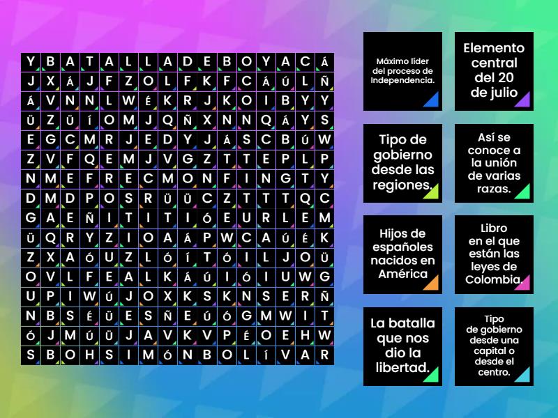 Sopa de letras sobre la Independencia de Colombia - Wordsearch