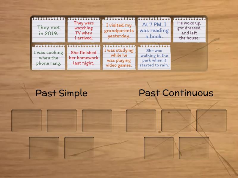 Past Simple and Past Continuous - Classificação em grupos