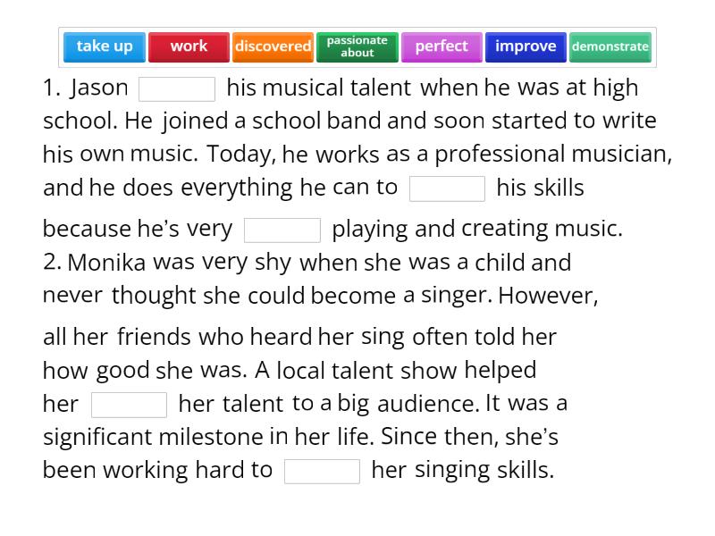 Talents hw - Complete the sentence