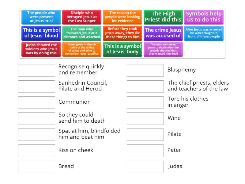 The Last Supper and the Trials of Jesus - Match up