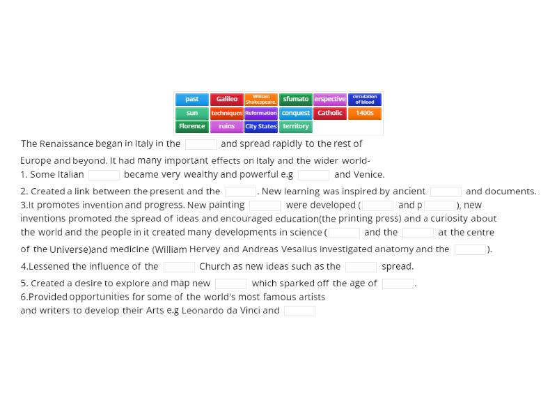 The Significance of the Renaissance - Complete the sentence