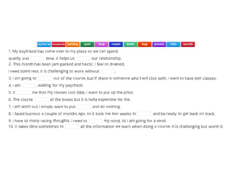 Types of rest Mary h/w 1.1 - Complete the sentence
