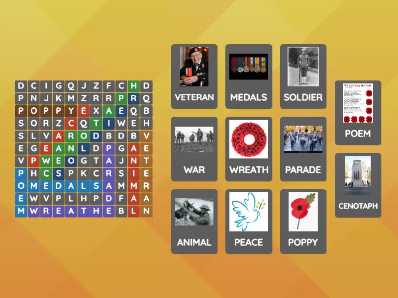 Adapted ESOL E1 Remembrance Day - Wordsearch