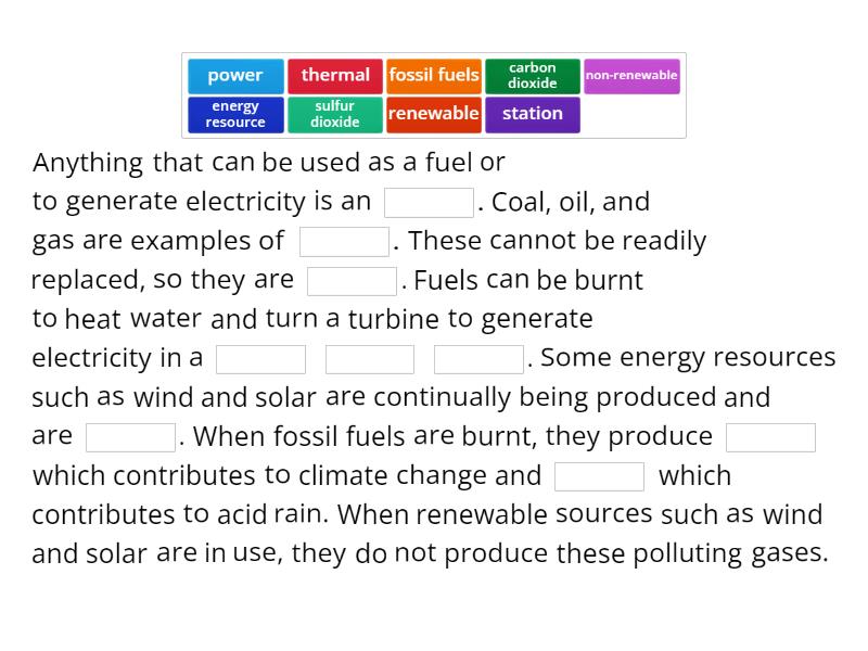 Energy Resources - Complete the sentence