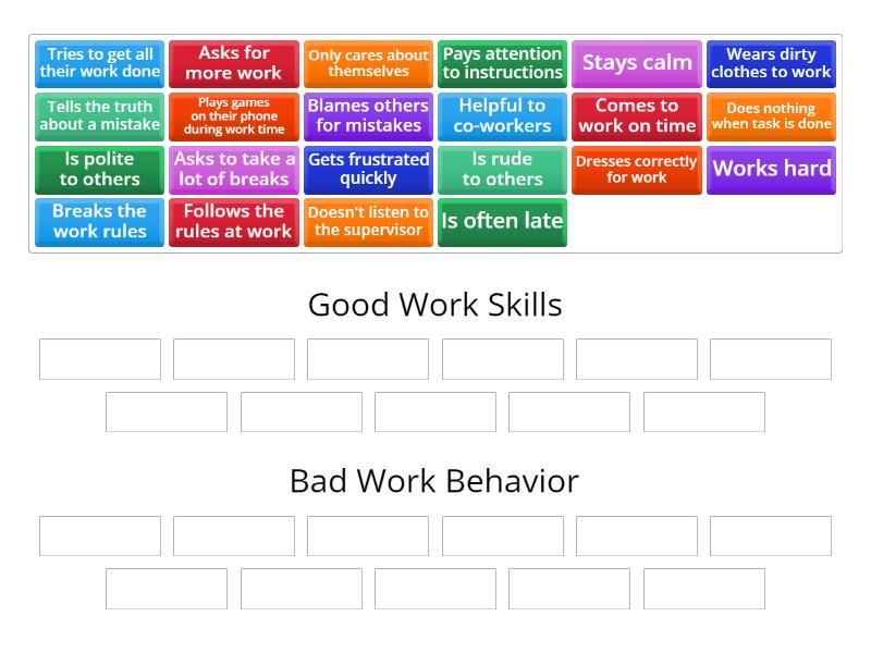 Good Work Skills or Bad Work Behavior - Group sort