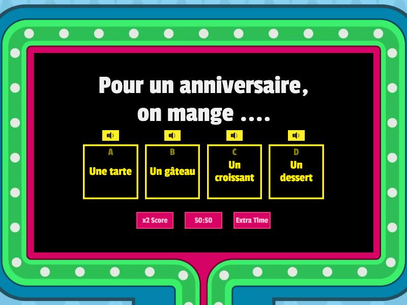Vocabulaire de la fête d'anniversaire - Concurso de preguntas