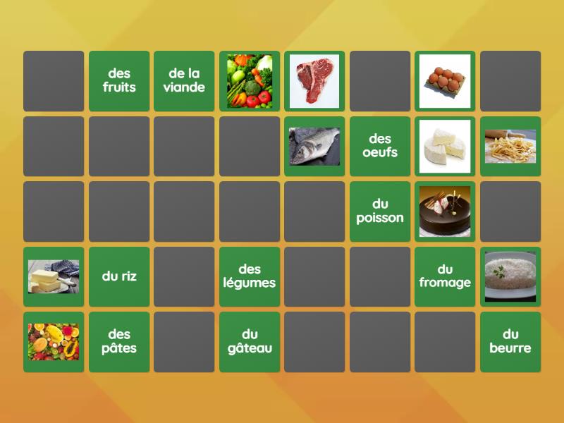 Les aliments et les partitifs - Matching pairs