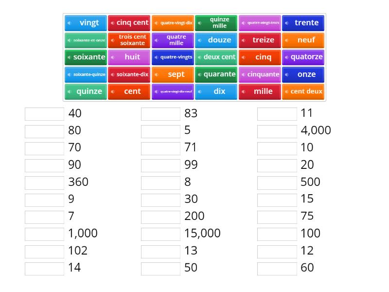 LES CHIFFRES/LES NOMBRES - Match up