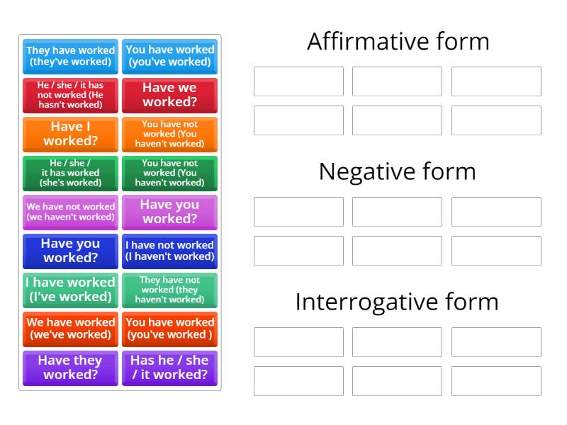 PRESENT PERFECT - CONJUGATION CHART - Group sort