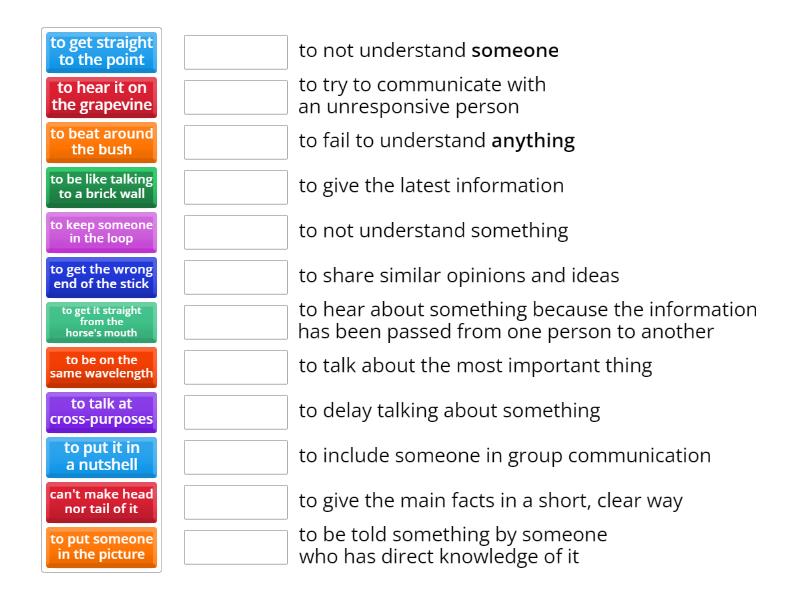 Communication Idioms Definition - Match up