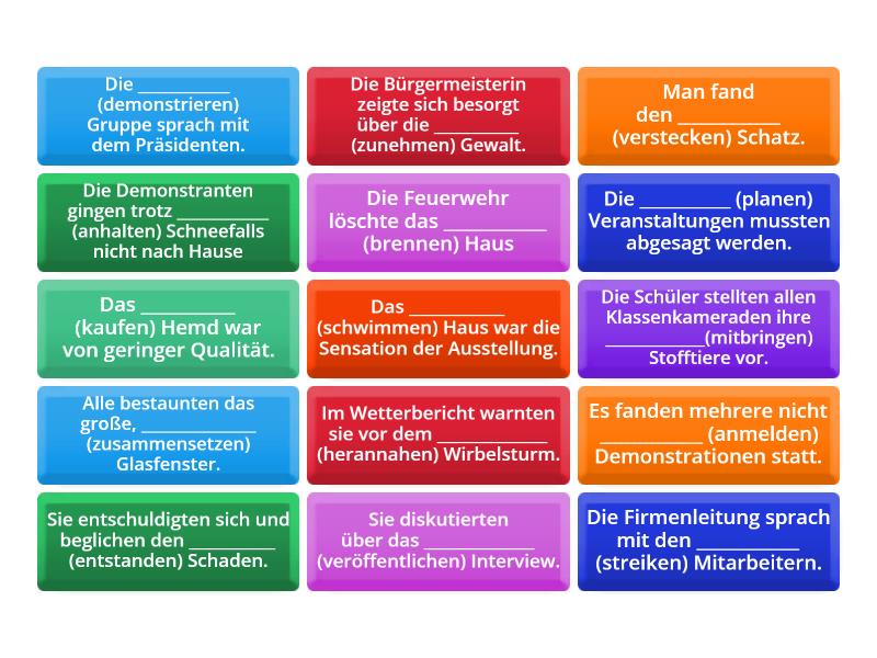 Partizip I und II als Adjektiv - Fichas giratorias