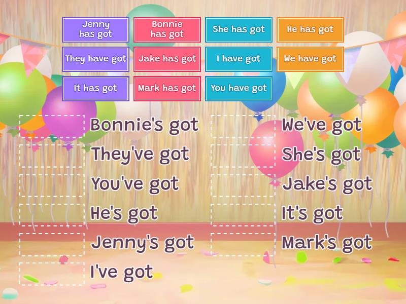 Have got - Has got short forms - Match up