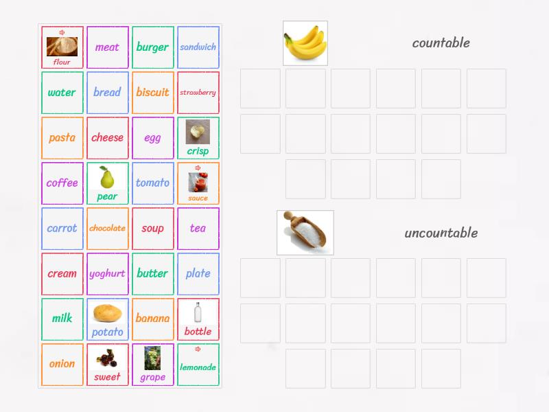 Countable and uncountable nouns - Group sort