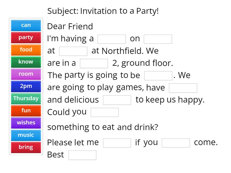 Party Invitation - Complete the sentence