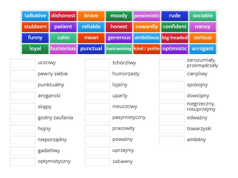 CHARACTER TRAITS - Match up