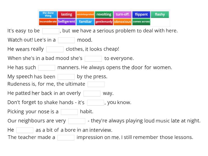 Polite social behaviour - Complete the sentence